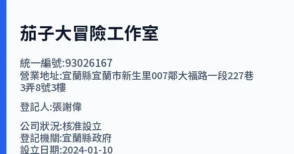 茄子大冒險工作室的照片-統編 93026167(宜蘭縣) 公司登記資料與營業項目詳細圖表