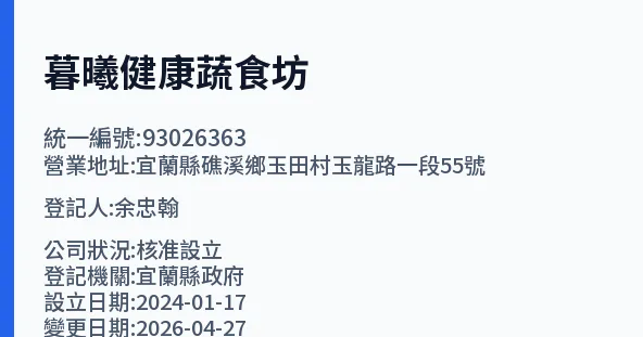 暮曦健康蔬食坊的照片-統編 93026363(宜蘭縣) 公司登記資料與營業項目詳細圖表