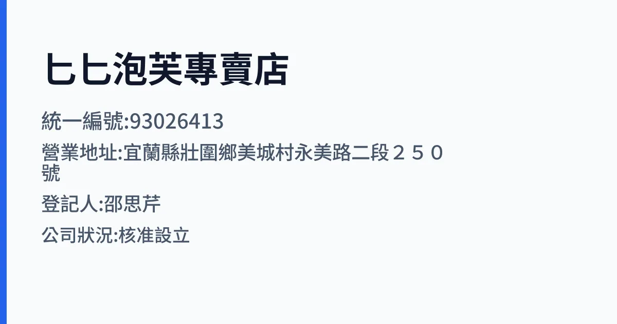 匕匕泡芙專賣店 - 統編 93026413(宜蘭縣) 公司登記資料與營業項目詳細圖表