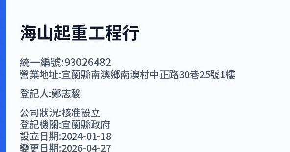 海山起重工程行的照片-統編 93026482(宜蘭縣) 公司登記資料與營業項目詳細圖表