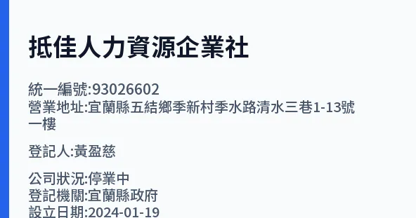 抵佳人力資源企業社的照片-統編 93026602(宜蘭縣) 公司登記資料與營業項目詳細圖表
