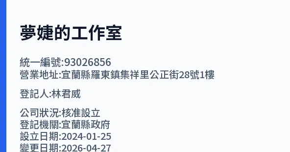 夢婕的工作室的照片-統編 93026856(宜蘭縣) 公司登記資料與營業項目詳細圖表