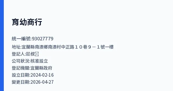 育幼商行的照片-統編 93027779(宜蘭縣) 公司登記資料與營業項目詳細圖表