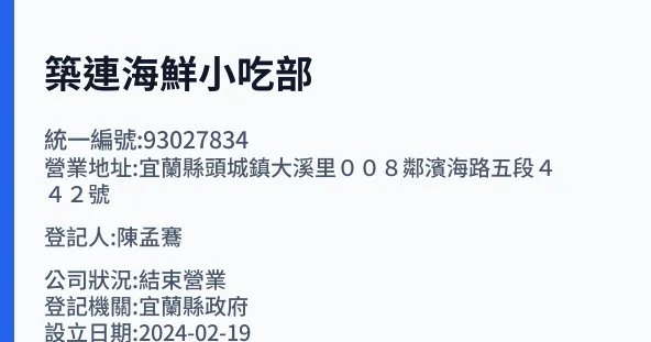 築連海鮮小吃部的照片-統編 93027834(宜蘭縣) 公司登記資料與營業項目詳細圖表