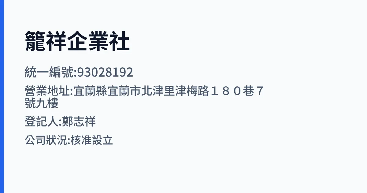 籠祥企業社 - 統編 93028192(宜蘭縣) 公司登記資料與營業項目詳細圖表