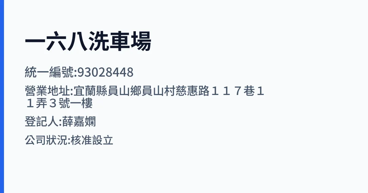 一六八洗車場 - 統編 93028448（宜蘭縣） 公司登記資料與營業項目詳細圖表