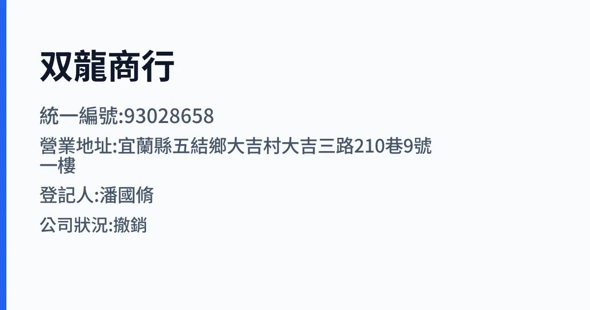 双龍商行 - 統編 93028658(宜蘭縣) 公司登記資料與營業項目詳細圖表