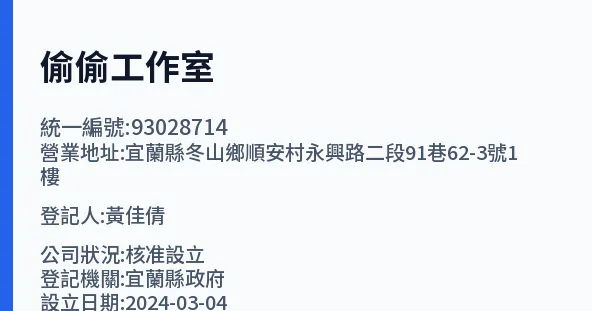 偷偷工作室的照片-統編 93028714(宜蘭縣) 公司登記資料與營業項目詳細圖表