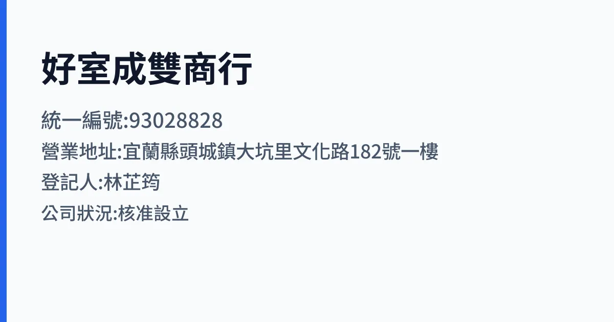 好室成雙商行 - 統編 93028828(宜蘭縣) 公司登記資料與營業項目詳細圖表