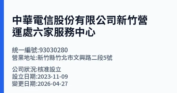 中華電信股份有限公司新竹營運處六家服務中心的照片-統編 93030280(新竹縣) 公司登記資料與營業項目詳細圖表