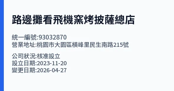 路邊攤看飛機窯烤披薩總店的照片-統編 93032870(桃園市) 公司登記資料與營業項目詳細圖表