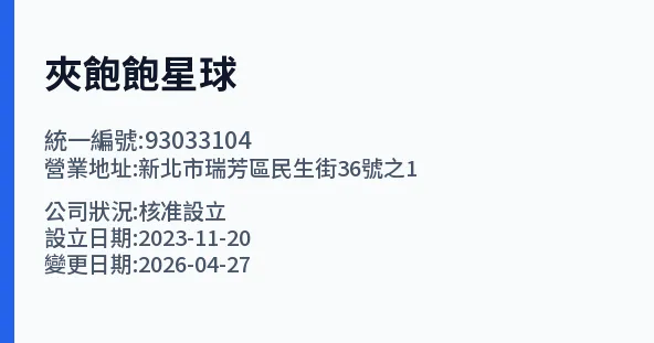 夾飽飽星球的照片-統編 93033104(新北市) 公司登記資料與營業項目詳細圖表