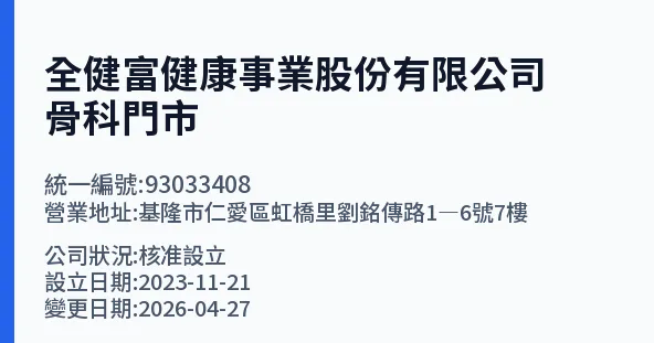 全健富健康事業股份有限公司骨科門市的照片-統編 93033408(基隆市) 公司登記資料與營業項目詳細圖表