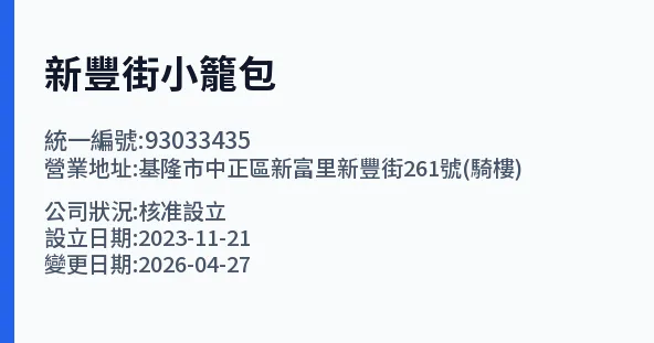 新豐街小籠包的照片-統編 93033435(基隆市) 公司登記資料與營業項目詳細圖表