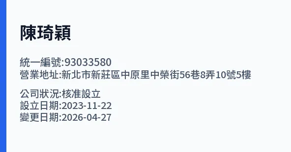 陳琦穎的照片-統編 93033580(新北市) 公司登記資料與營業項目詳細圖表