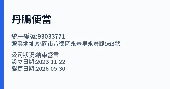 丹鵬便當的照片-統編 93033771(桃園市) 公司登記資料與營業項目詳細圖表
