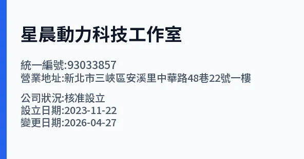星晨動力科技工作室的照片-統編 93033857(新北市) 公司登記資料與營業項目詳細圖表