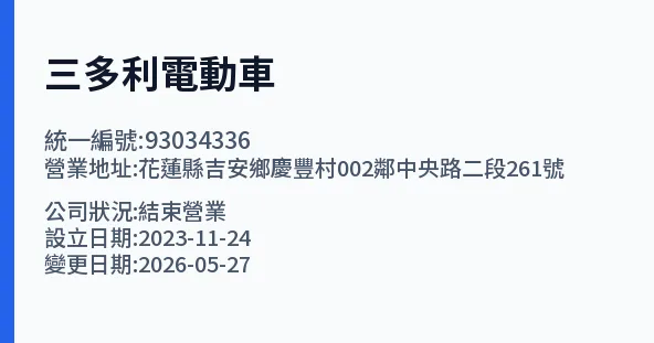 三多利電動車的照片-統編 93034336(花蓮縣) 公司登記資料與營業項目詳細圖表