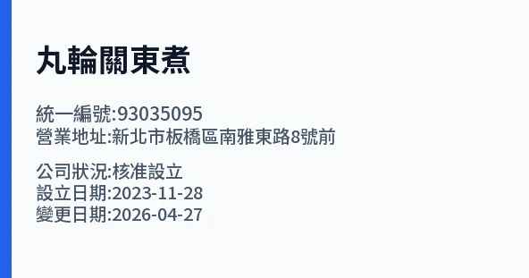 丸輪關東煮的照片-統編 93035095(新北市) 公司登記資料與營業項目詳細圖表