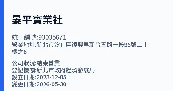 晏平實業社的照片-統編 93035671(新北市) 公司登記資料與營業項目詳細圖表