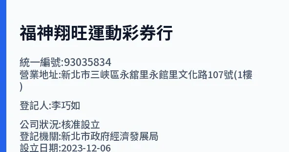 福神翔旺運動彩券行的照片-統編 93035834(新北市) 公司登記資料與營業項目詳細圖表