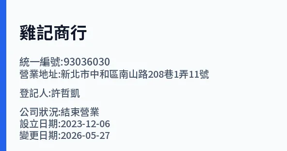 雞記商行的照片-統編 93036030(新北市) 公司登記資料與營業項目詳細圖表