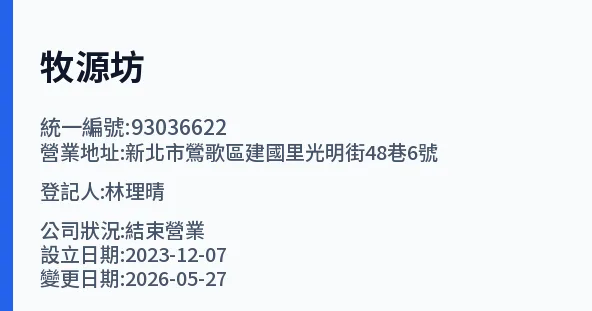 牧源坊的照片-統編 93036622(新北市) 公司登記資料與營業項目詳細圖表