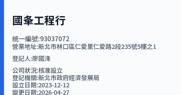 國夆工程行的照片-統編 93037072(新北市) 公司登記資料與營業項目詳細圖表