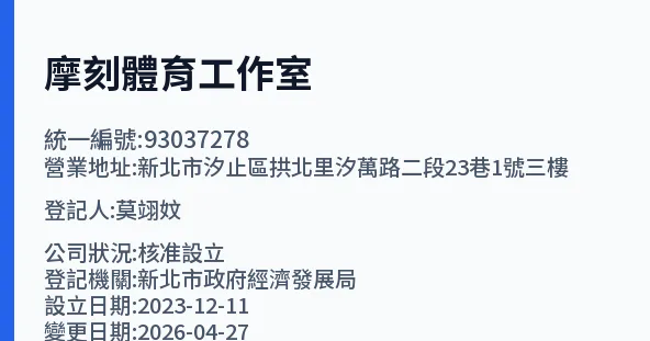 摩刻體育工作室的照片-統編 93037278(新北市) 公司登記資料與營業項目詳細圖表