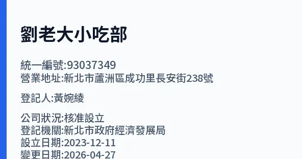 劉老大小吃部的照片-統編 93037349(新北市) 公司登記資料與營業項目詳細圖表