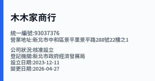 木木家商行的照片-統編 93037376(新北市) 公司登記資料與營業項目詳細圖表