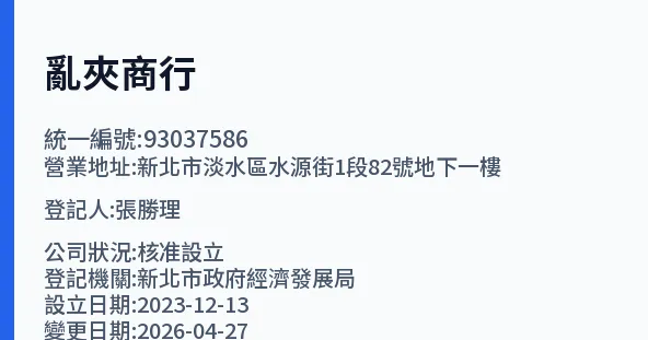 亂夾商行的照片-統編 93037586(新北市) 公司登記資料與營業項目詳細圖表