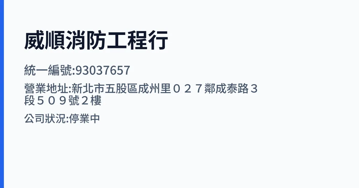 威順消防工程行 - 統編 93037657(新北市) 公司登記資料與營業項目詳細圖表