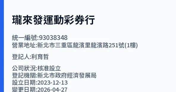 瓏來發運動彩券行的照片-統編 93038348(新北市) 公司登記資料與營業項目詳細圖表