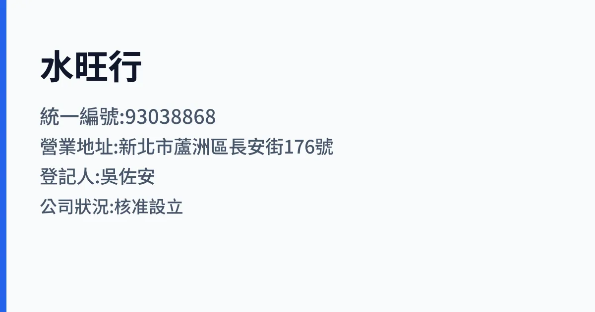 水旺行 - 統編 93038868(新北市) 公司登記資料與營業項目詳細圖表