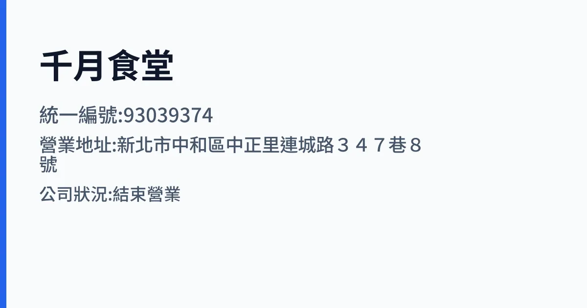 千月食堂 - 統編 93039374(新北市) 公司登記資料與營業項目詳細圖表