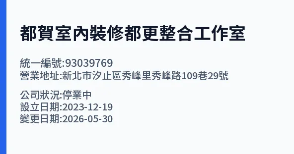 都賀室內裝修都更整合工作室的照片-統編 93039769(新北市) 公司登記資料與營業項目詳細圖表