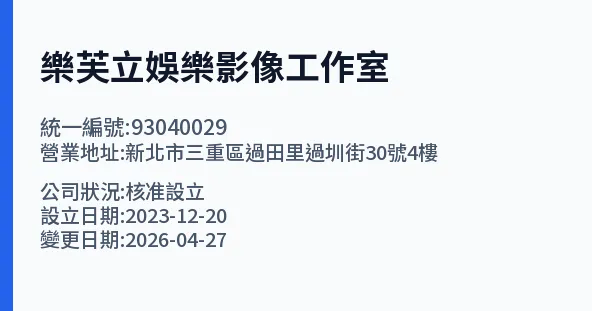 樂芙立娛樂影像工作室的照片-統編 93040029(新北市) 公司登記資料與營業項目詳細圖表