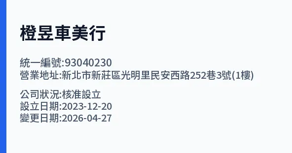 橙昱車美行的照片-統編 93040230(新北市) 公司登記資料與營業項目詳細圖表