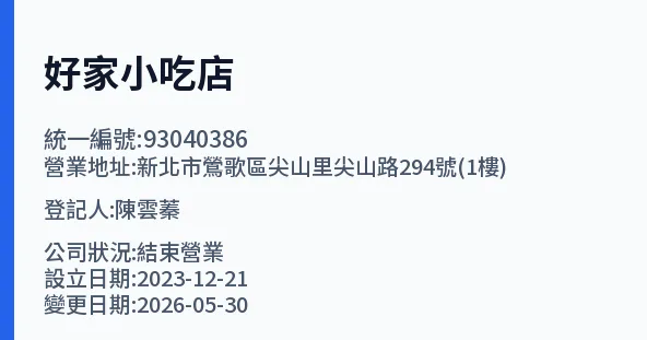 好家小吃店的照片-統編 93040386(新北市) 公司登記資料與營業項目詳細圖表