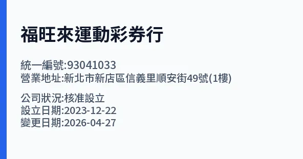 福旺來運動彩券行的照片-統編 93041033(新北市) 公司登記資料與營業項目詳細圖表