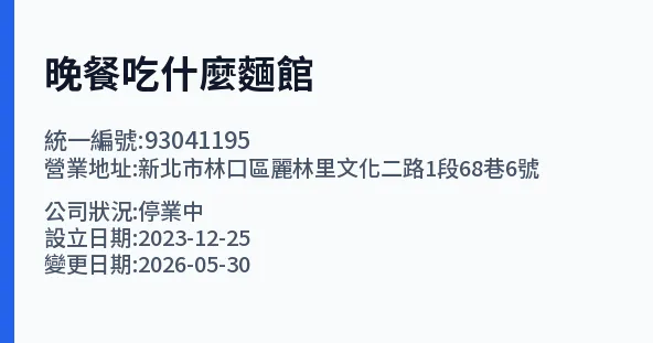 晚餐吃什麼麵館的照片-統編 93041195(新北市) 公司登記資料與營業項目詳細圖表