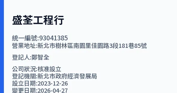 盛荃工程行的照片-統編 93041385(新北市) 公司登記資料與營業項目詳細圖表