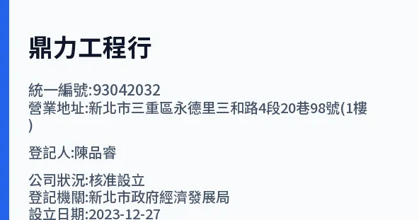 鼎力工程行的照片-統編 93042032(新北市) 公司登記資料與營業項目詳細圖表