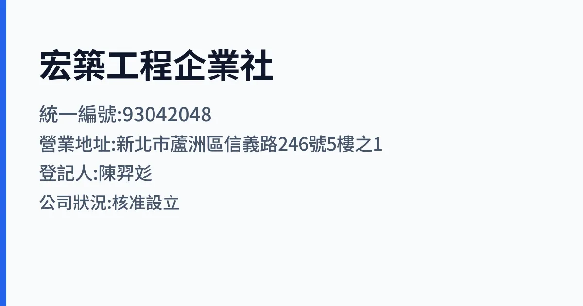 宏築工程企業社 - 統編 93042048(新北市) 公司登記資料與營業項目詳細圖表