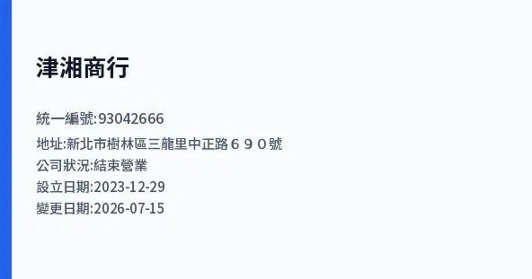 津湘商行的照片-統編 93042666 公司登記資料與營業項目詳細圖表