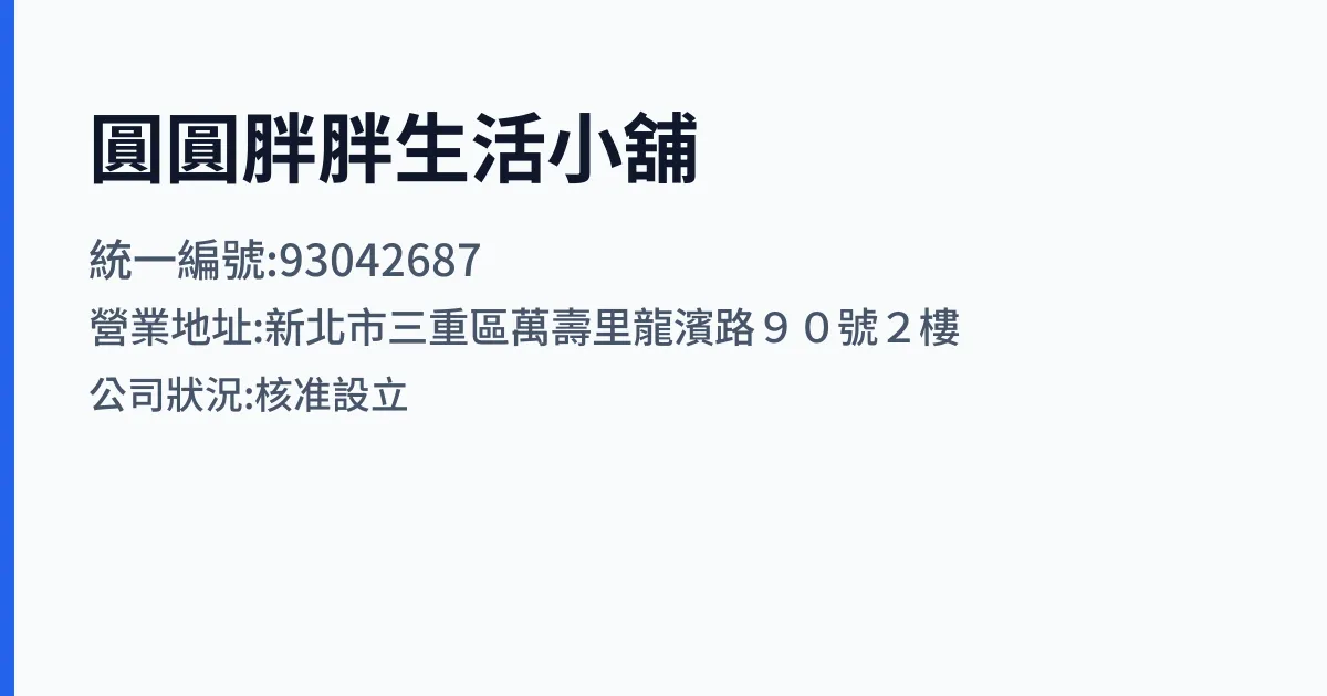 圓圓胖胖生活小舖 - 統編 93042687(新北市) 公司登記資料與營業項目詳細圖表