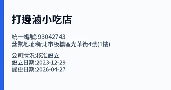 打邊滷小吃店的照片-統編 93042743(新北市) 公司登記資料與營業項目詳細圖表