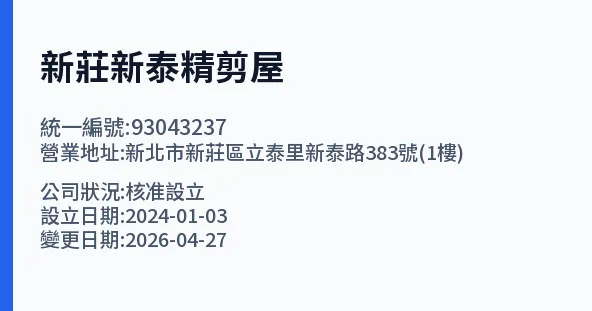 新莊新泰精剪屋的照片-統編 93043237(新北市) 公司登記資料與營業項目詳細圖表
