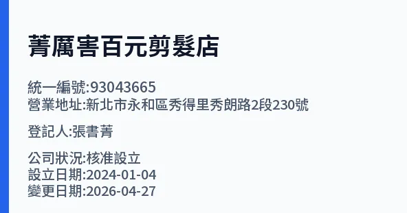 菁厲害百元剪髮店的照片-統編 93043665(新北市) 公司登記資料與營業項目詳細圖表